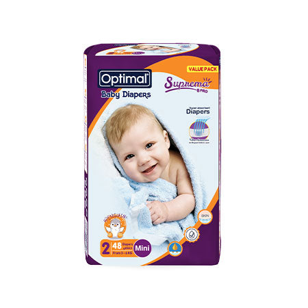 OPTIMAL Baby Diaper (2) Newborn (3-6Kg) - 48 Pcs | GLOW55